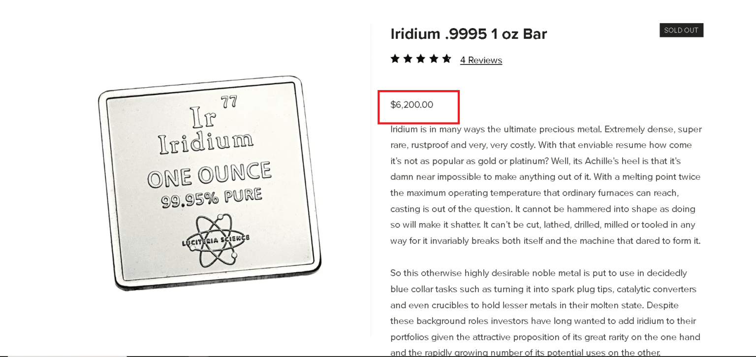 Iridium Coins, Bars and Ingots- Does Iridium Bullion Exist or Not?