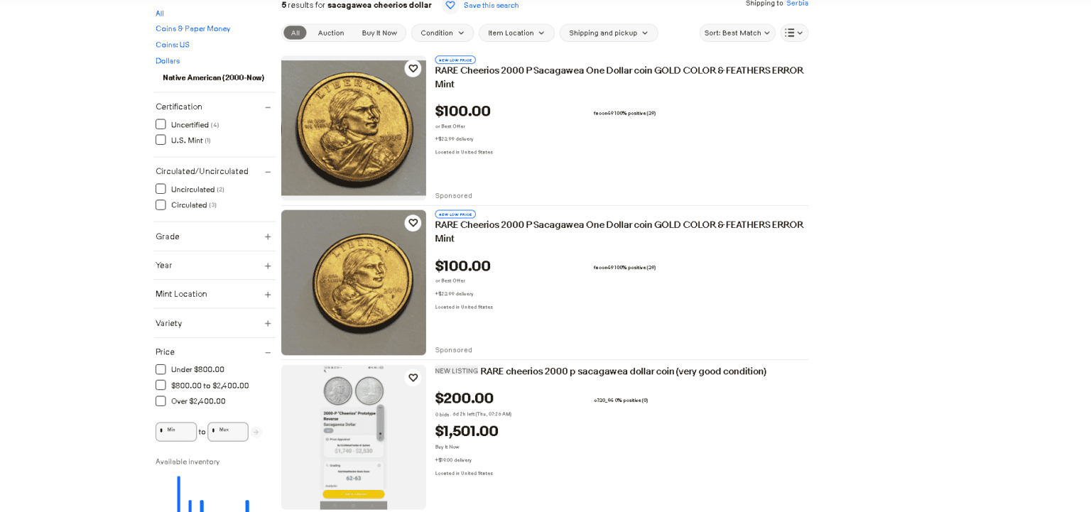 Rare 2000 P Sacagawea Cheerios Dollar Coins- How To Identify Them and ...